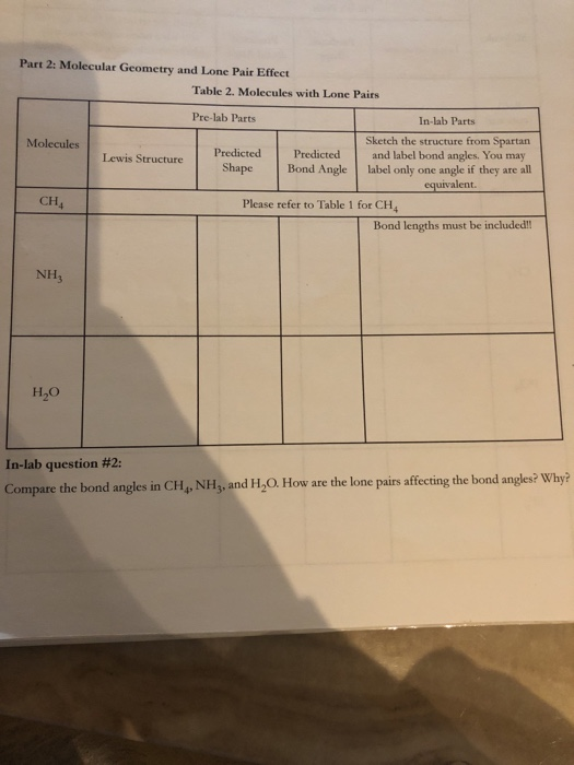Solved Part 2: Molecular Geometry and Lone Pair Effect Table | Chegg.com