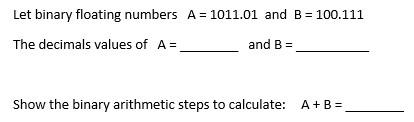 Solved Let binary floating numbers A = 1011.01 and B = | Chegg.com