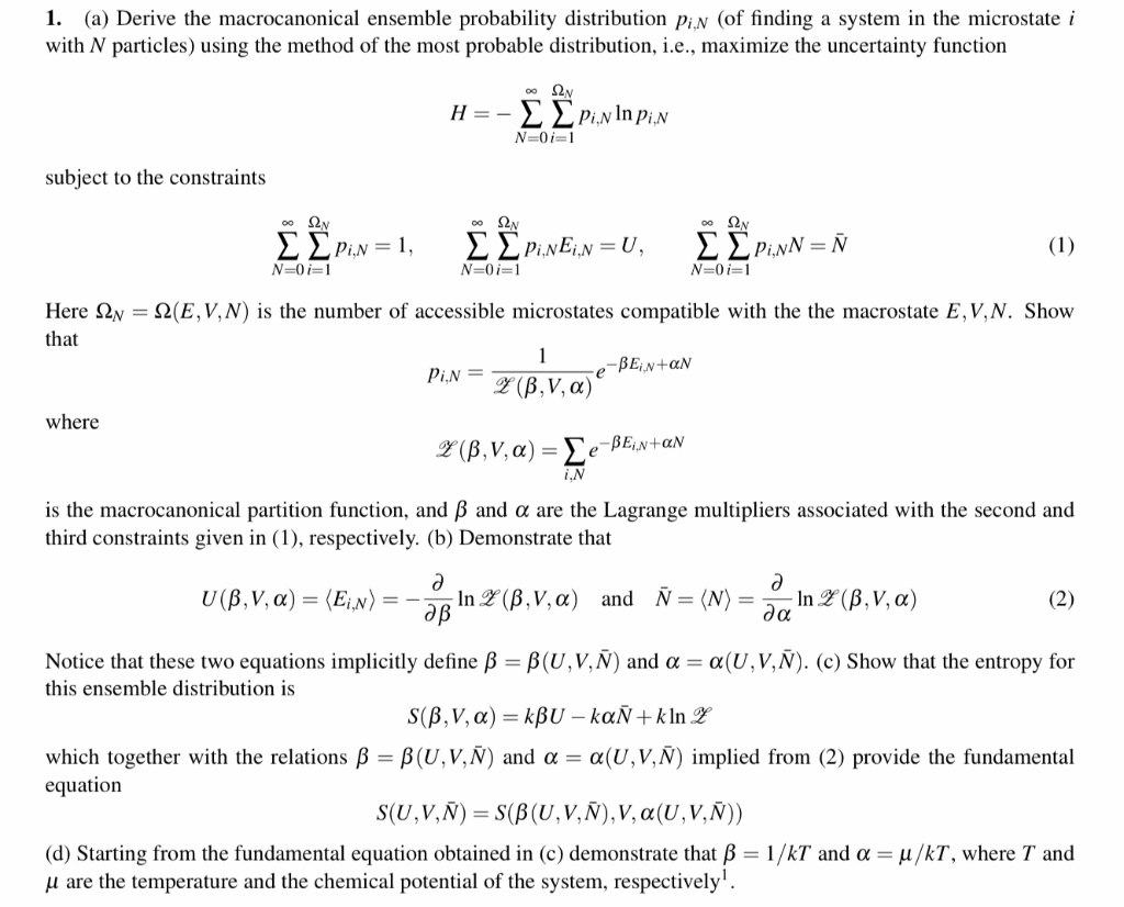 1. (a) Derive the macrocanonical ensemble probability | Chegg.com