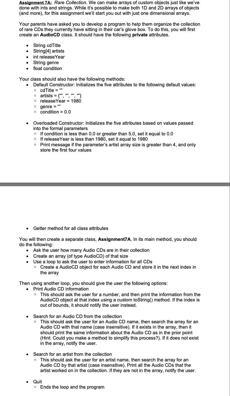 Solved Assignment 7A: Rare Collection. We can make arrays of | Chegg.com