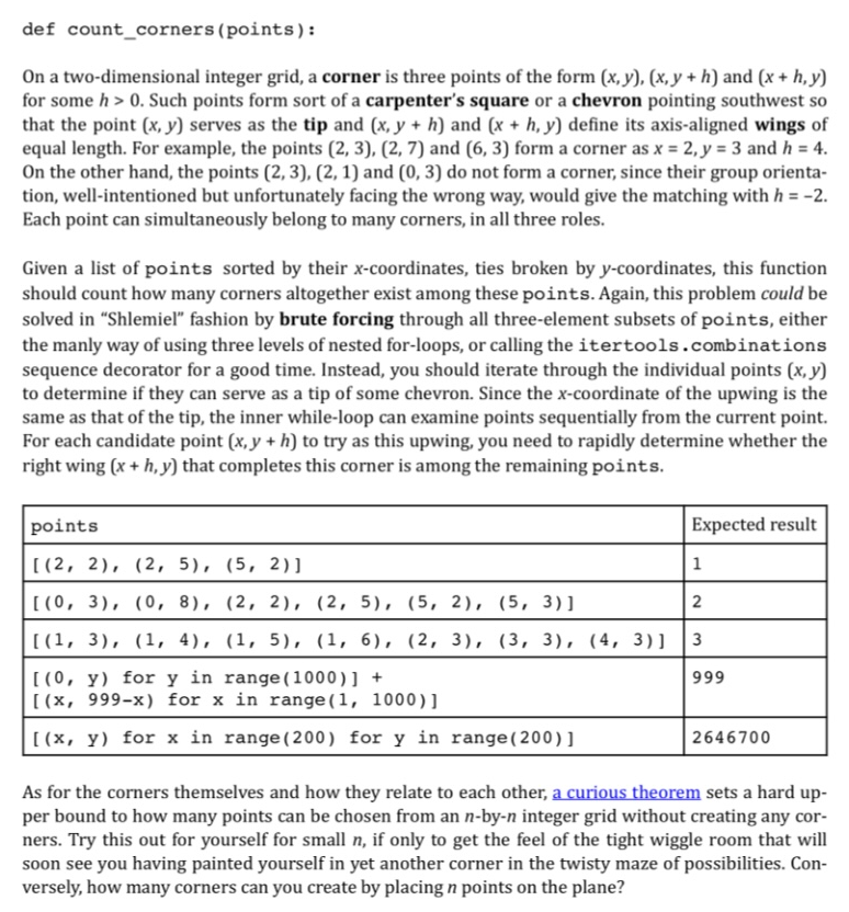 Solved def count_corners(points): On a two-dimensional | Chegg.com