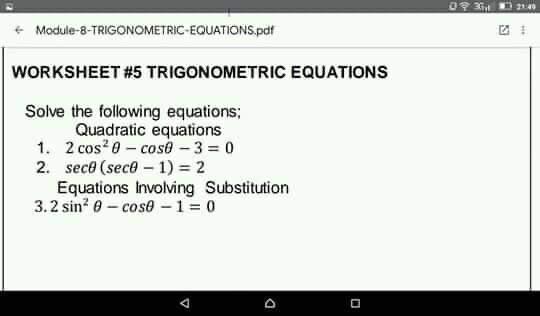 Solved 093 249 Module-8-TRIGONOMETRIC EQUATIONS.pdf | Chegg.com