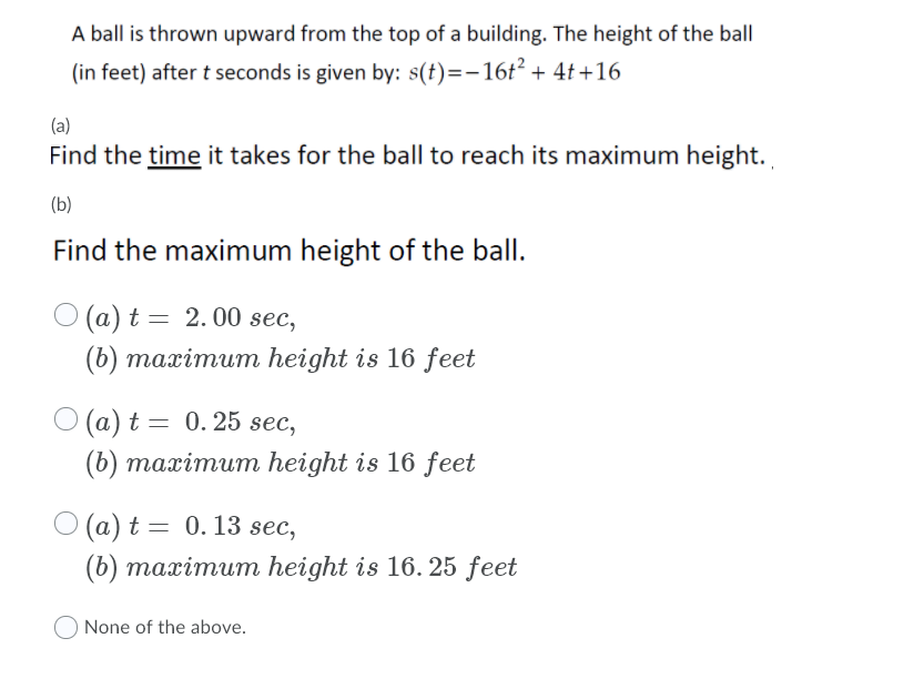 Solved A ball is thrown upward from the top of a building. | Chegg.com