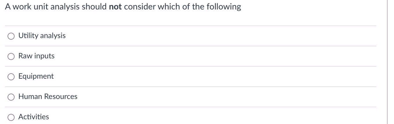 Solved A work unit analysis should not consider which of the | Chegg.com