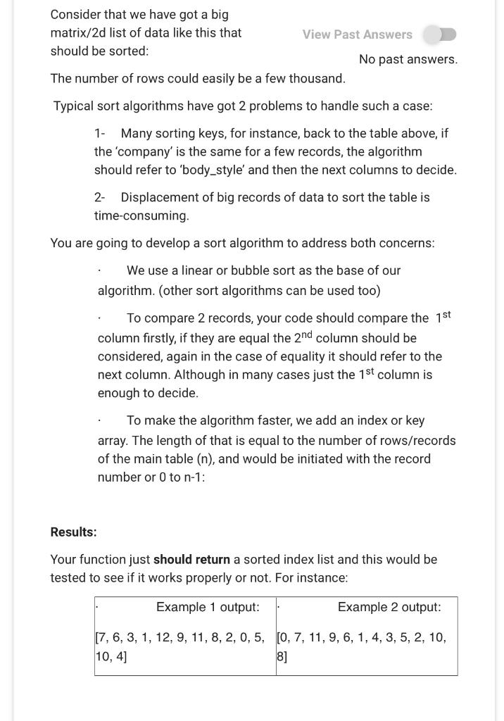 Solved Consider that we have got a big matrix/2d list of | Chegg.com