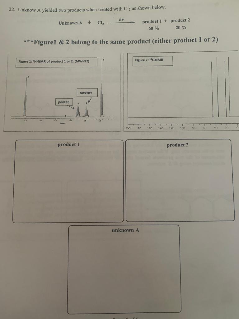 Solved 22. Unknow A yielded two products when treated with | Chegg.com