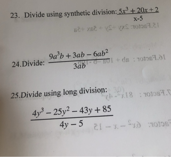 Solved 23. Divide using synthetic division: 5x3 + 20x+2 x-5 | Chegg.com
