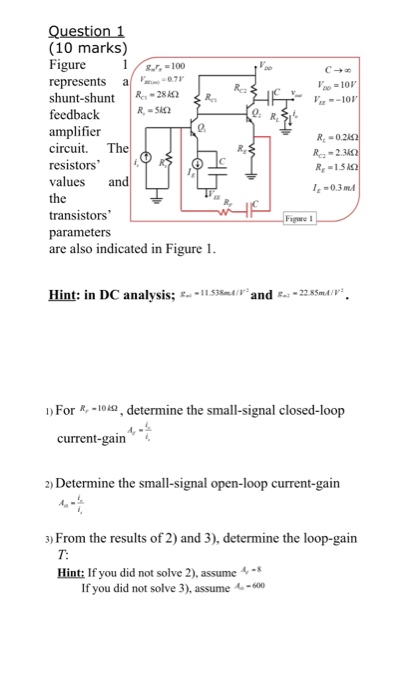 Solved Question 1 (10 marks) Figure 10 Rc2 shunt-shunt28R | Chegg.com