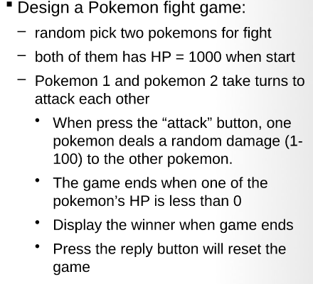 Design a Pokemon fight game: - random pick two | Chegg.com