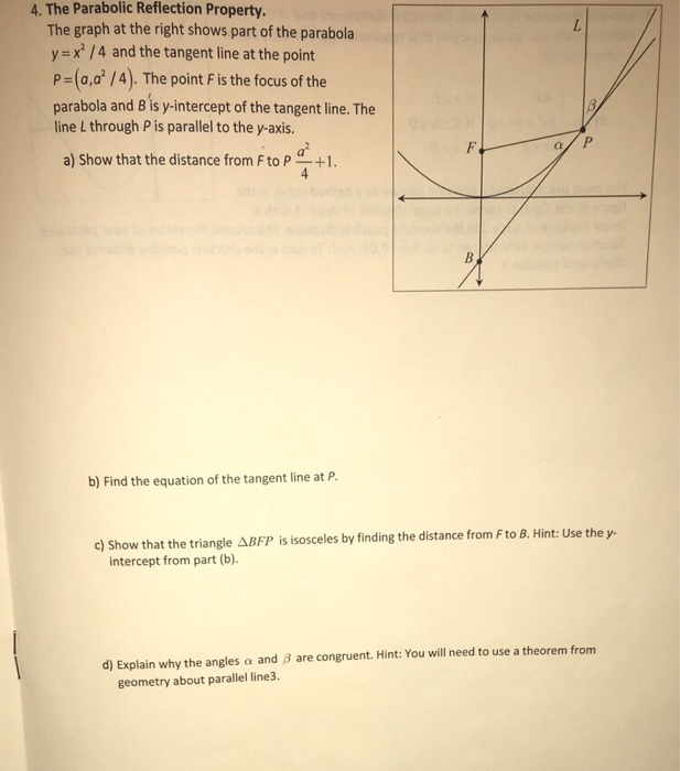 Solved 4. The Parabolic Reflection Property The graph at the | Chegg.com
