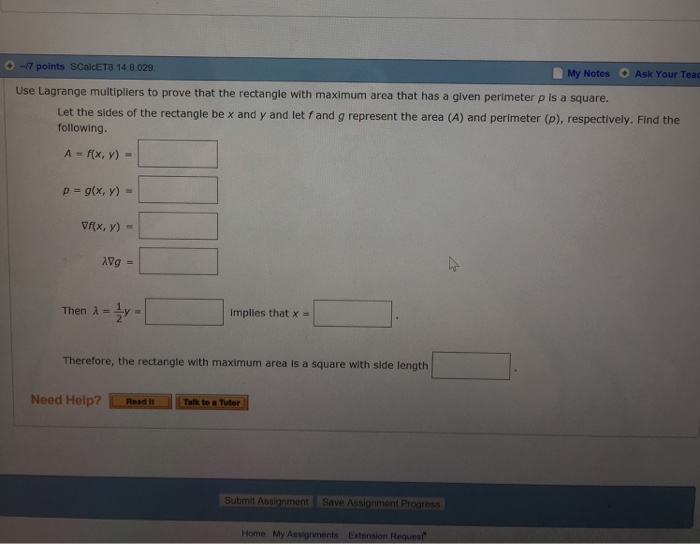 Solved Use Lagrange multipliers to prove that the rectangle | Chegg.com