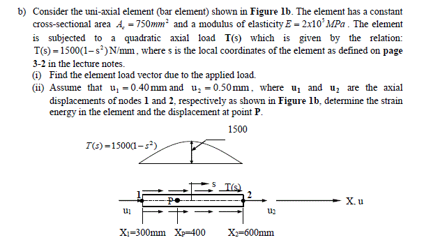 b) Consider the uni-axial element (bar element) shown | Chegg.com