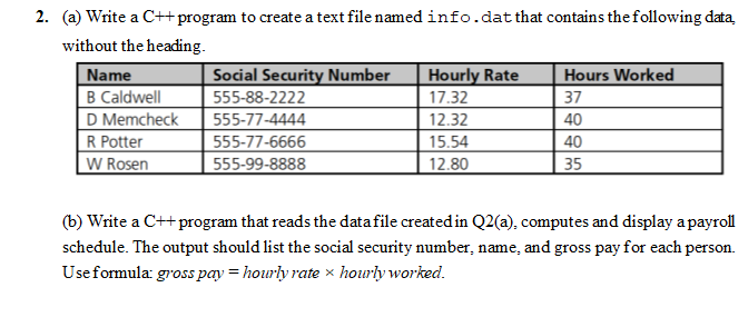 Solved a 2. (a) Write a C++ program to create a text file | Chegg.com