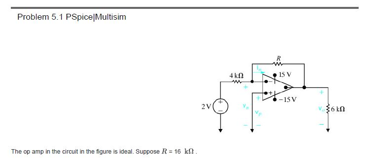 Solved Problem 5.1 PSpice Multisim 15 V -15 V 2V The op amp | Chegg.com
