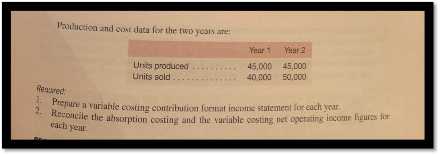 Solved PROBLEM 6-19 Variable Costing Income Statement; | Chegg.com