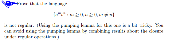 Solved Prove That The Language Is Not Regular Using The 