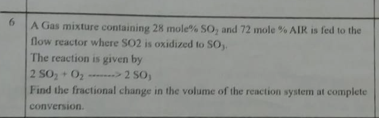 Solved 6 ﻿A Gas mixture containing 28 ﻿mole %SO2 ﻿and 72 | Chegg.com