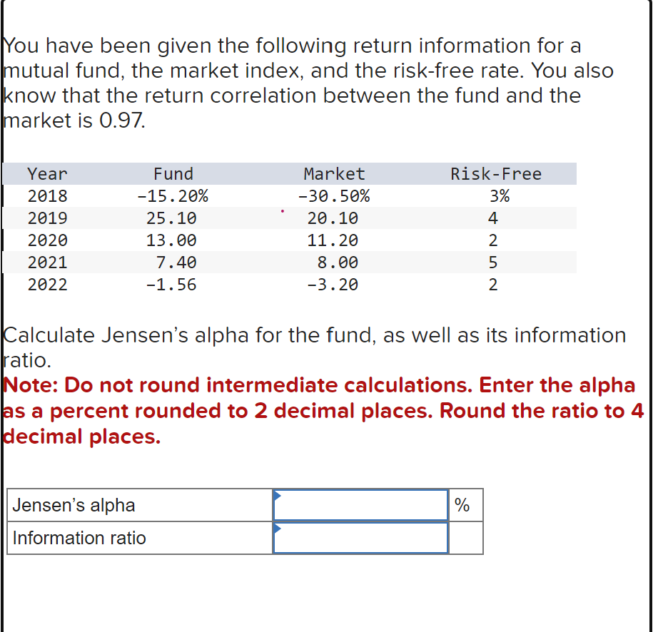 Solved You have been given the following return information | Chegg.com