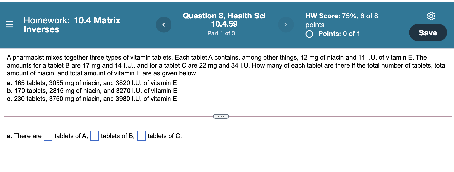 Solved Homework: 10.4 Matrix Inverses Question 8, Health Sci | Chegg.com