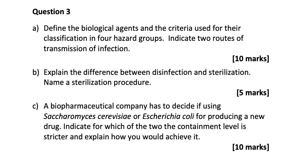 Solved a) Define the biological agents and the criteria used | Chegg.com