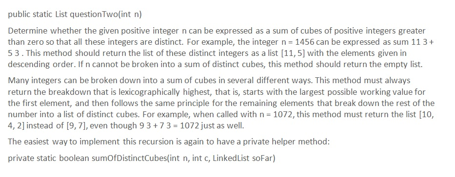 Solved public static List question Two(int n) Determine | Chegg.com
