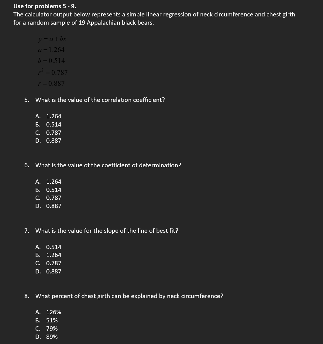 Solved Use for problems 5 - 9. The calculator output below | Chegg.com