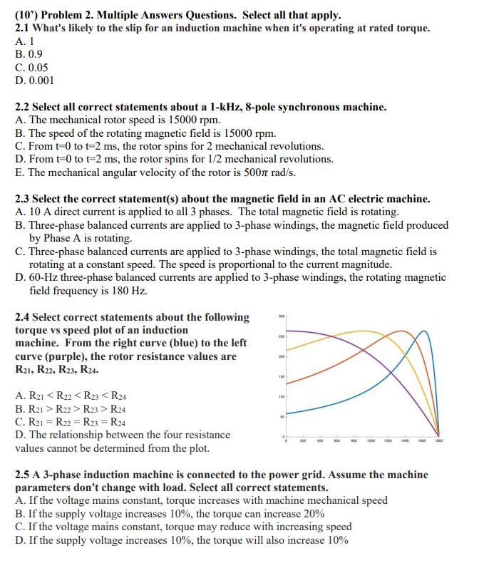 Solved (10') Problem 2. Multiple Answers Questions. Select | Chegg.com
