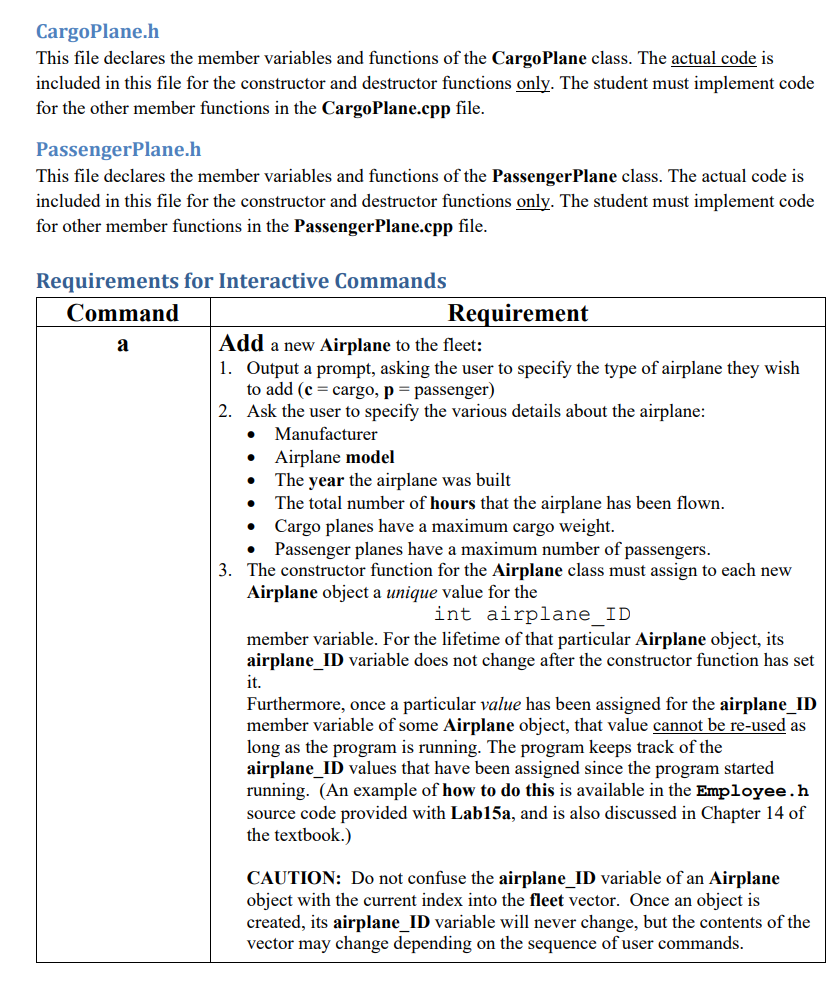 Solved Airplane Fleet Application Program This project | Chegg.com