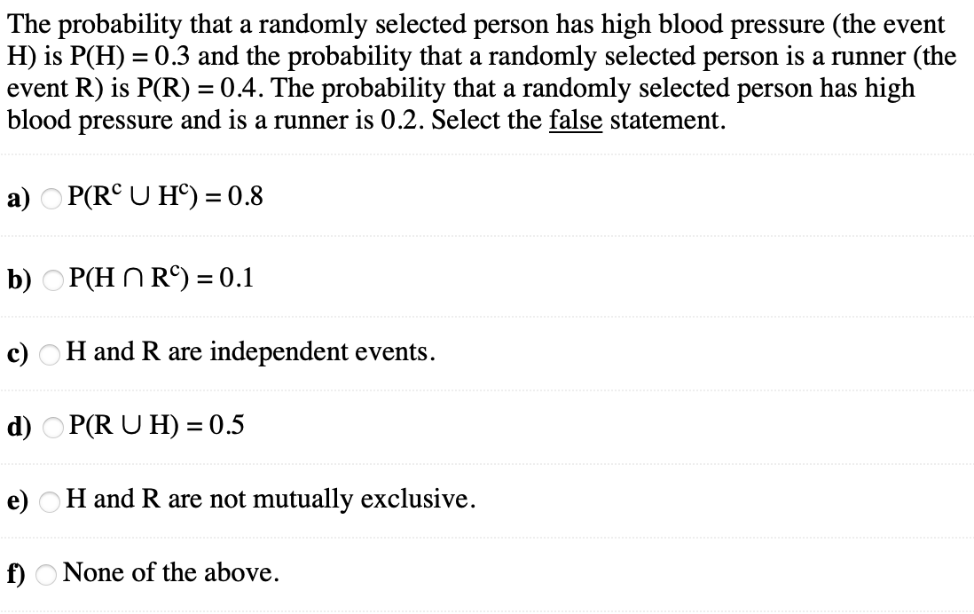 Solved The probability that a randomly selected person has | Chegg.com