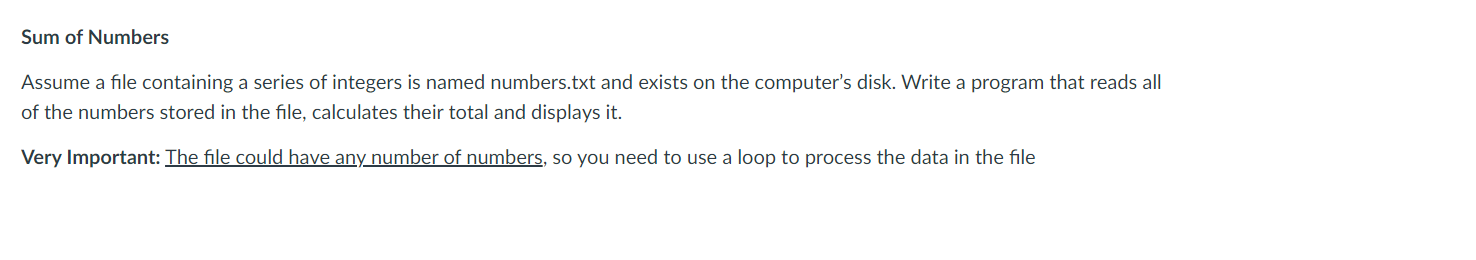 Solved Sum of Numbers Assume a file containing a series of | Chegg.com