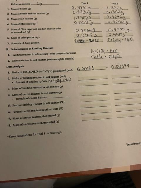 B. Determination of Limiting Resactant 1. Limiting | Chegg.com