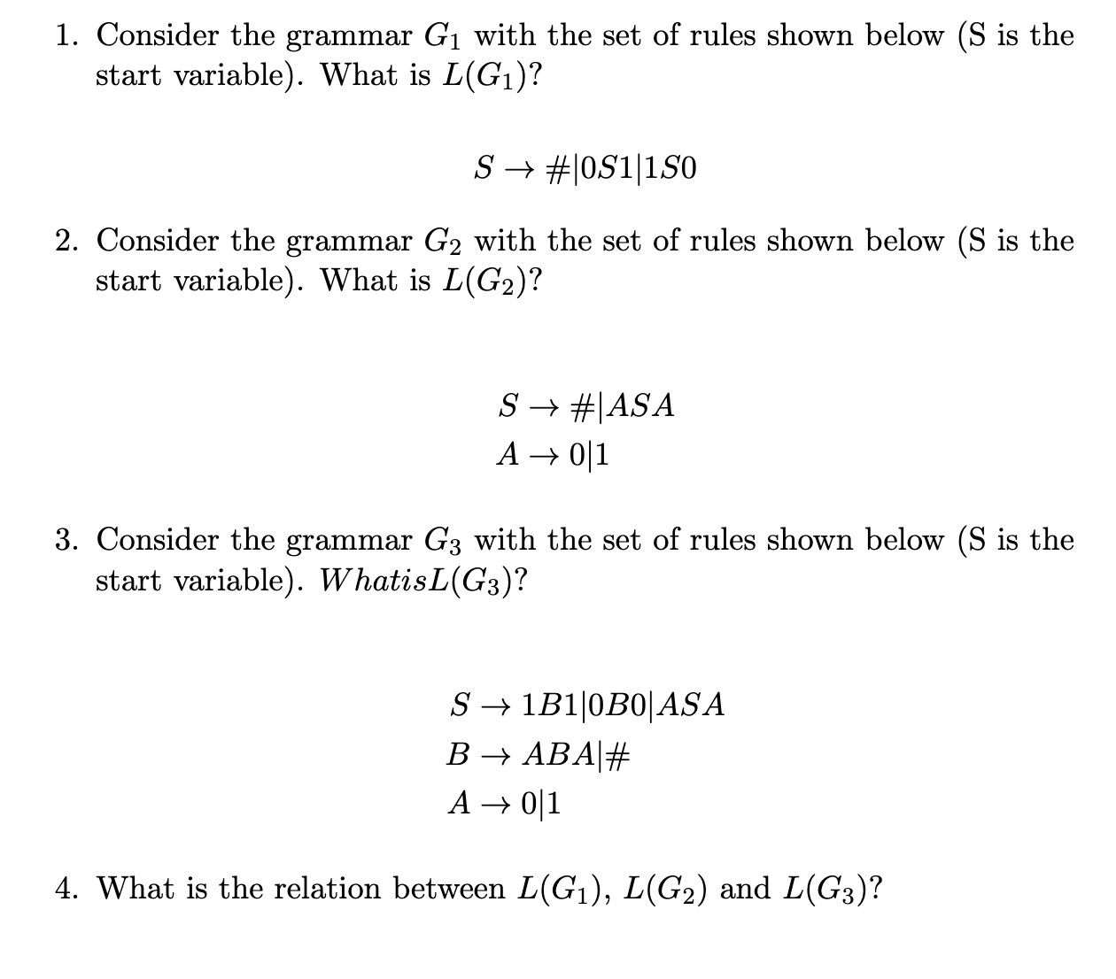 Solved 1. Consider the grammar G1 with the set of rules | Chegg.com