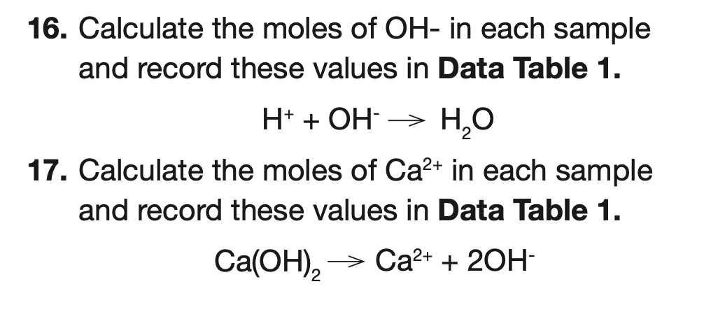 Solved 16. Calculate the moles of OH-in each sample and | Chegg.com