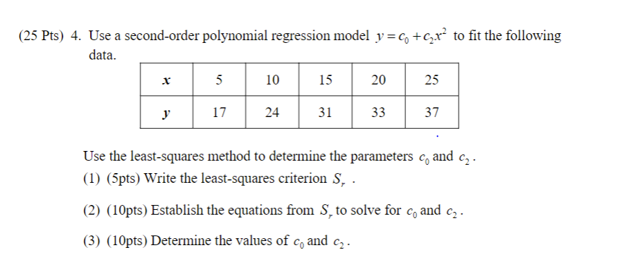 Solved ts) 4. Use a second-order polynomial regression model | Chegg.com