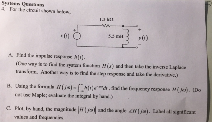 Solved For the circuit shown below. Find the impulse | Chegg.com