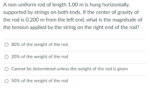 Solved A non-uniform rod of length 1.00 m is hung | Chegg.com