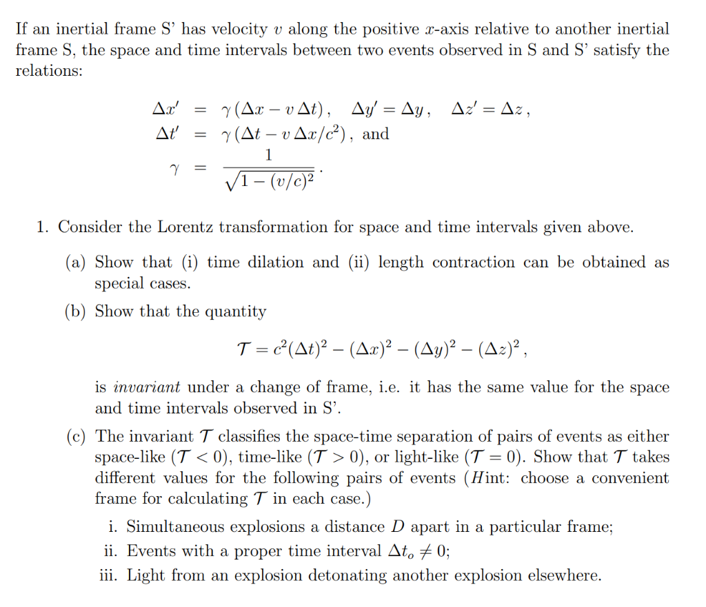 Solved If an inertial frame S' has velocity v along the | Chegg.com