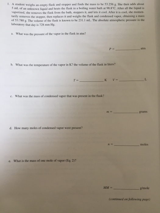 Solved 1. A student weighs an empty flask and stopper and | Chegg.com