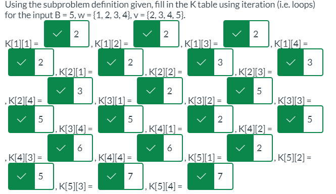 Solved Using the subproblem definition given, fill in the K | Chegg.com