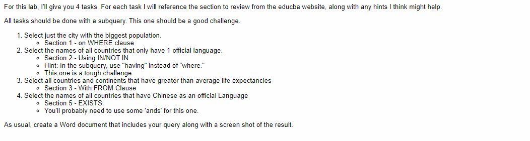 Solved For this lab, I'll give you 4 tasks. For each task I | Chegg.com