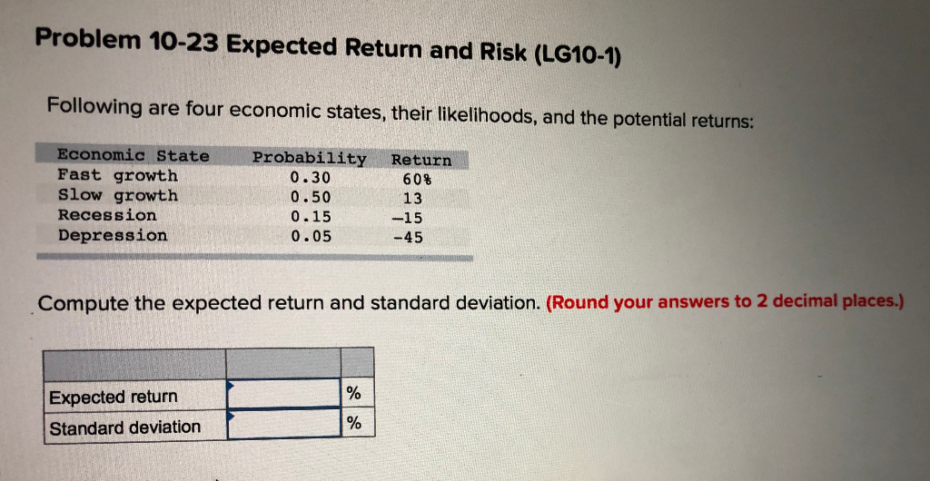 Solved Problem 10-23 Expected Return and Risk (LG10-1) | Chegg.com