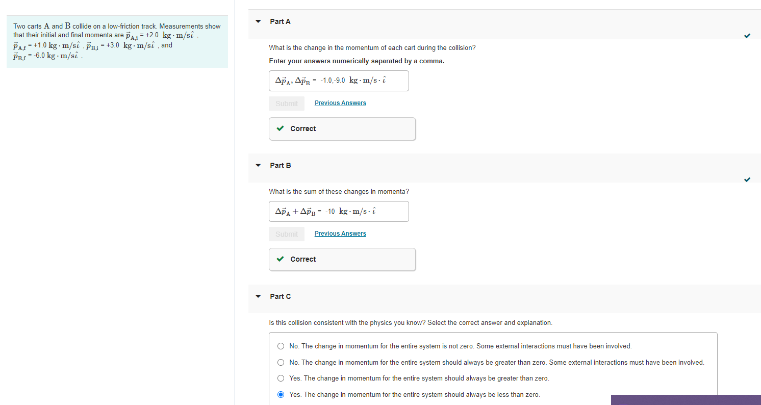 Solved Two carts A and B collide on a low-friction track. | Chegg.com