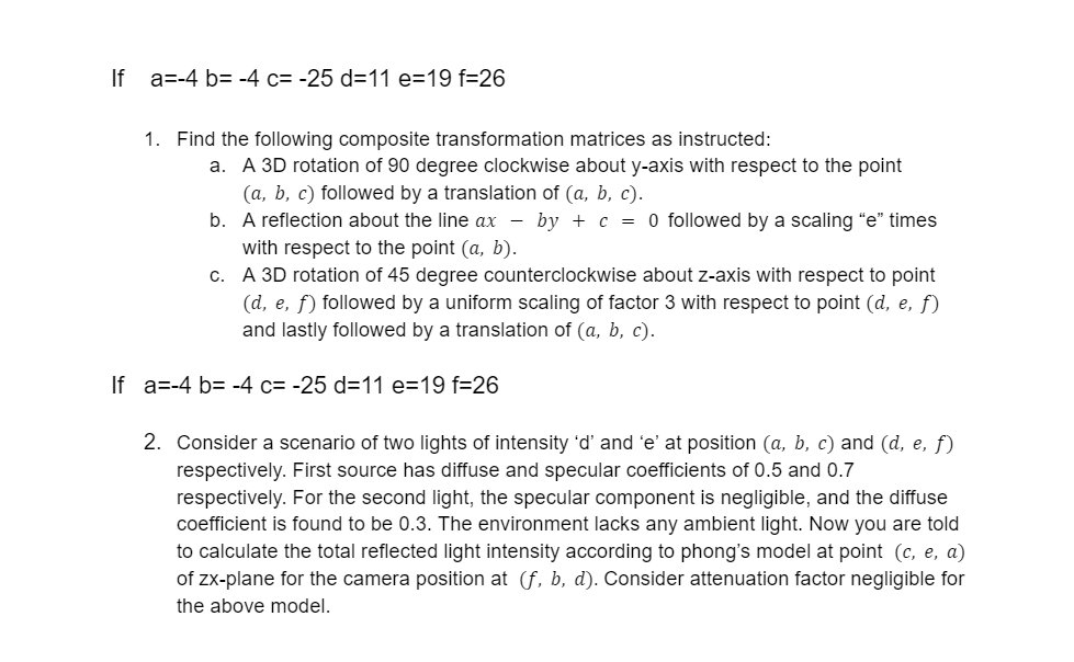 Solved f a=−4b=−4c=−25d=11 e=19 f=26 1. Find the following | Chegg.com