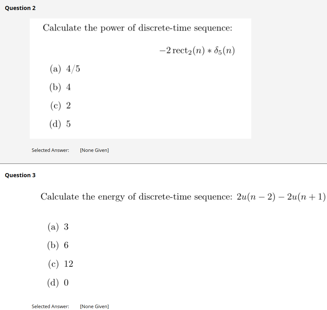 Solved Question 2 Calculate the power of discrete-time | Chegg.com