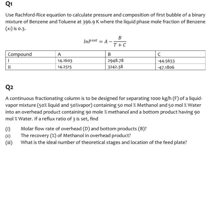 Solved Use Rachford-Rice equation to calculate pressure and | Chegg.com