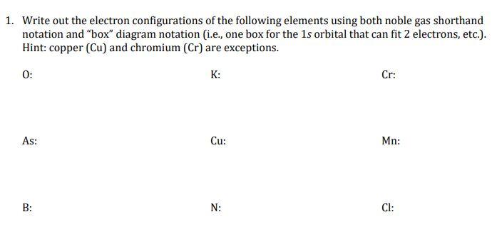 Solved 1. Write out the electron configurations of the | Chegg.com