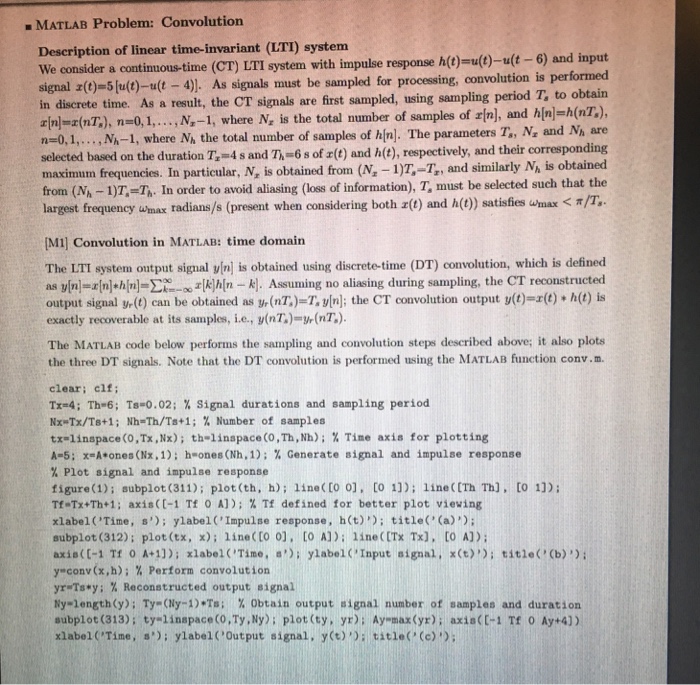 Solved MATLAB Problem: Convolution Description of linear | Chegg.com