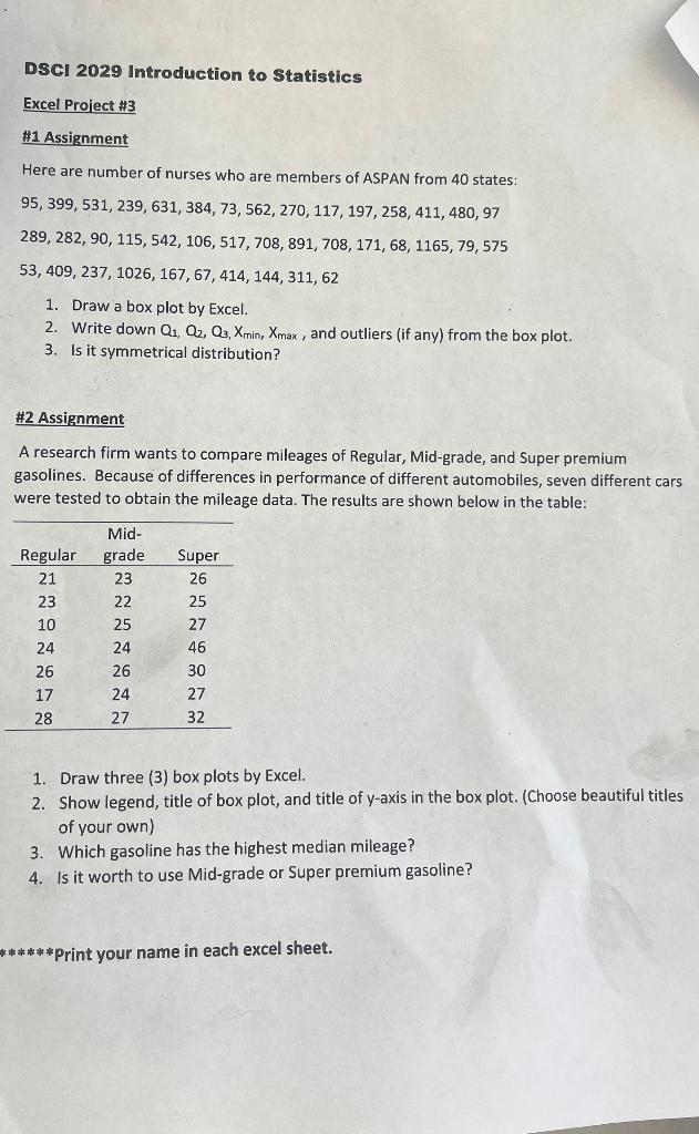 Solved DSCI 2029 Introduction to Statistics Excel Proiect #3 | Chegg.com Solved DSCI 2029 Introduction to Statistics Excel Proiect #3 | Chegg.com