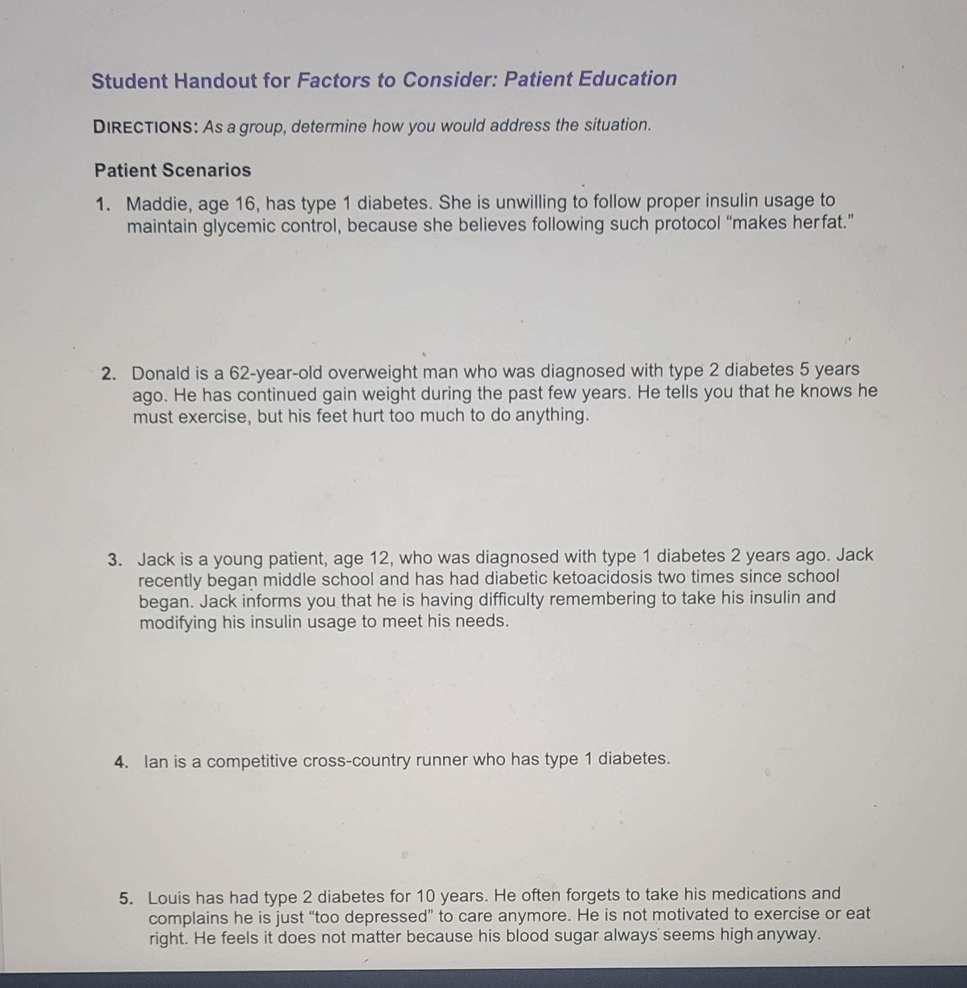 Solved Student Handout for Factors to Consider: Patient | Chegg.com