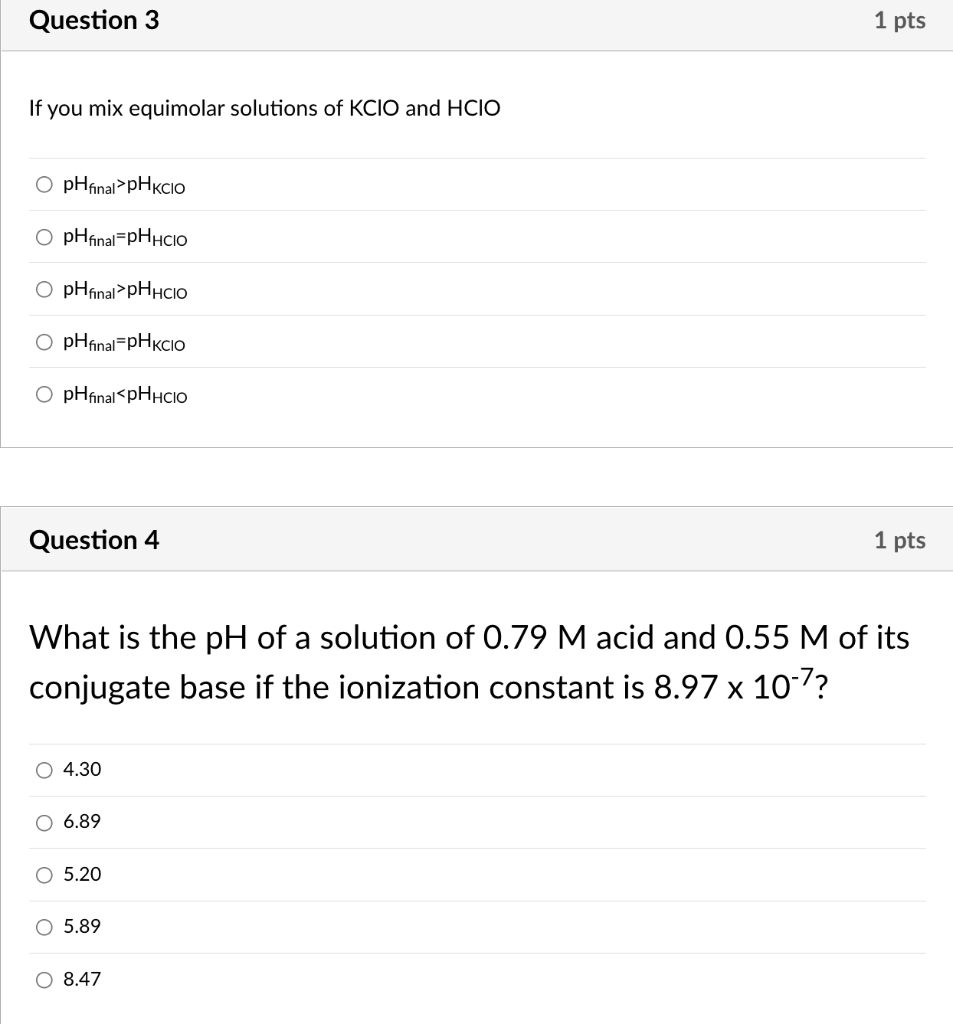 Solved If you mix equimolar solutions of KClO and HClO | Chegg.com